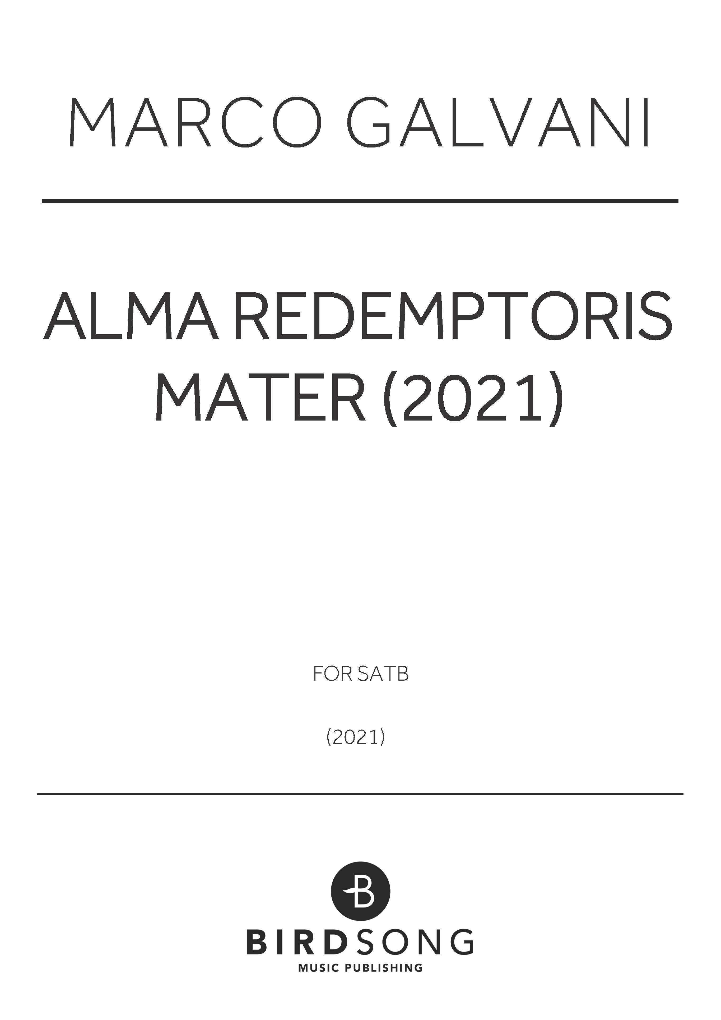 Marco Galvani: Alma Redemptoris Mater 2021 (SATB) | Faber Music